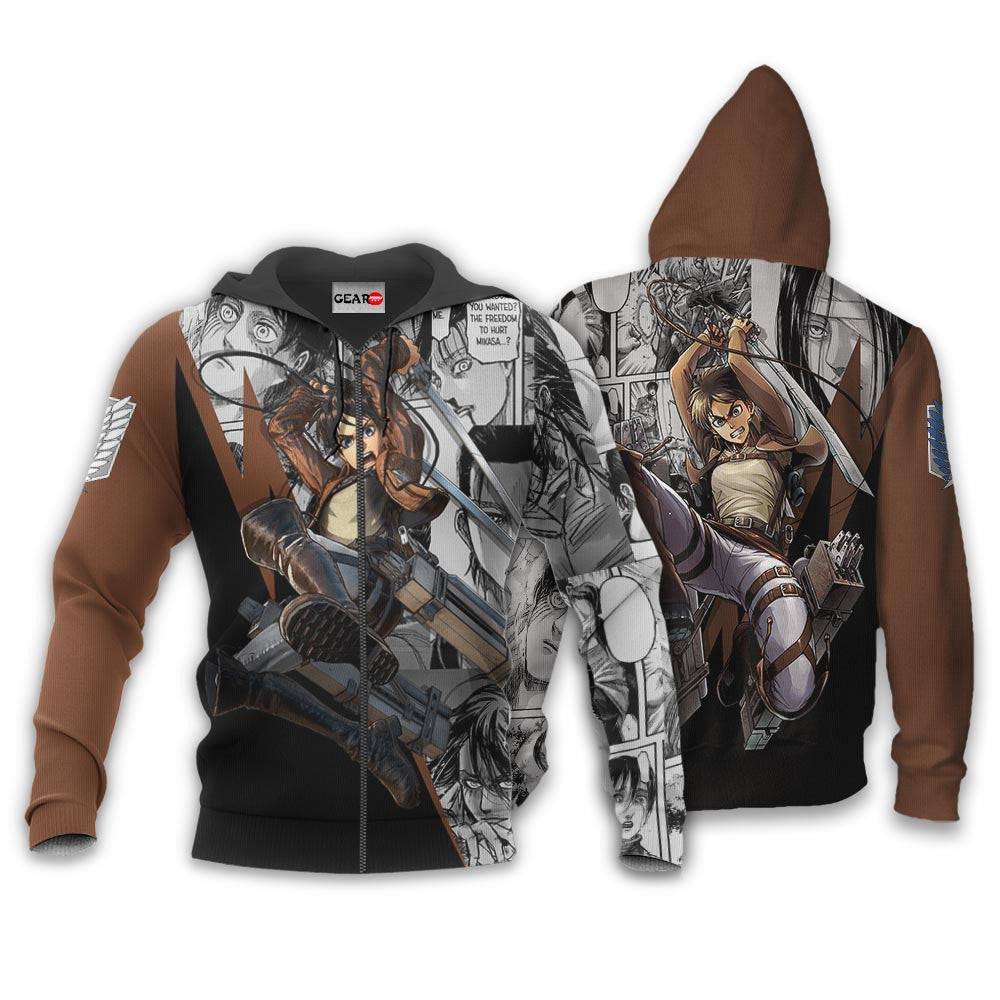 Anime Eren Jaeger Hoodie Custom Attack On Titan Anime Manga Style ...