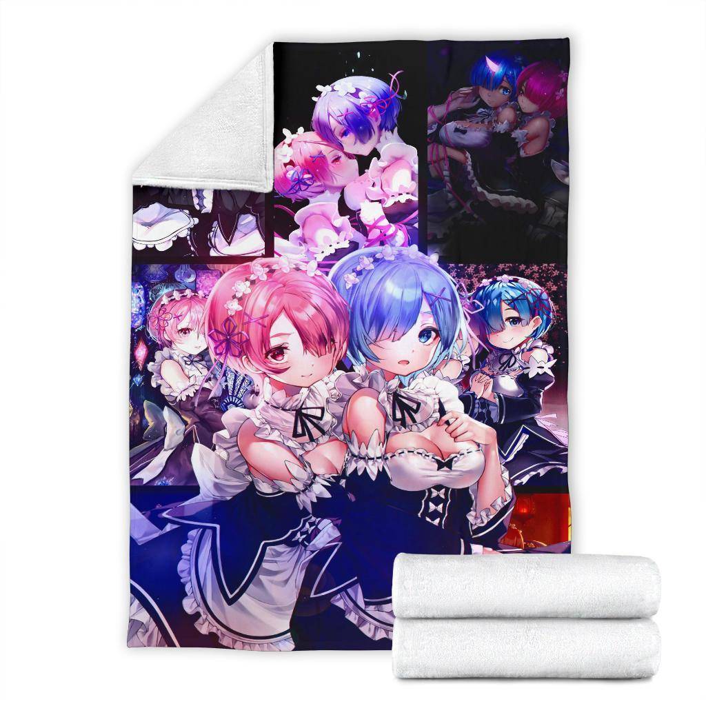 Anime Ram And Rem Anime Girl Re Zero Premium Fleece Sherpa Blanket ...